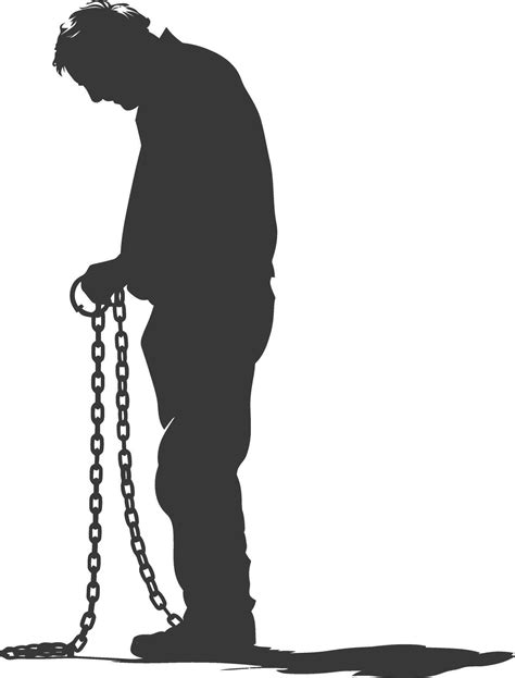 Silhouette Elderly Man Slave With Shackle Full Body Black Color Only