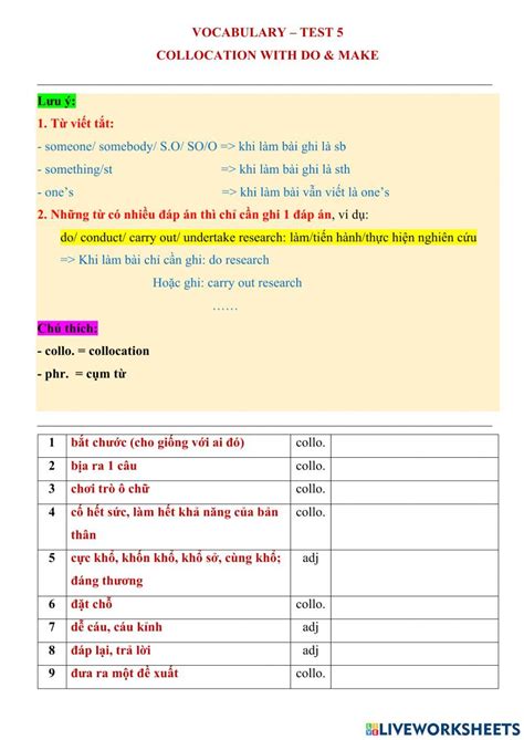 Grade 12 Collocation Do And Make Worksheet Live Worksheets