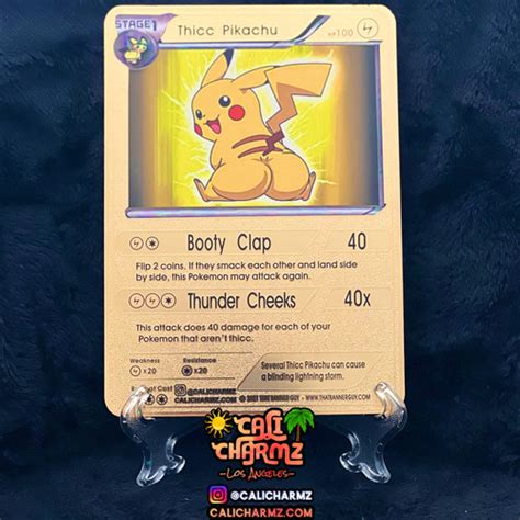 Jumbo 5x7 “thicc” Pikachu Gold Pokemon Metal Card Calicharmz