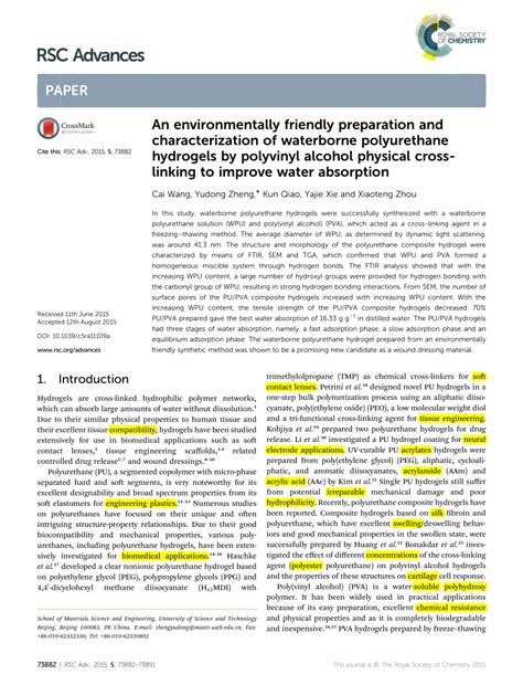 Pdf An Environmentally Friendly Preparation And Characterization Of Waterborne Polyurethane