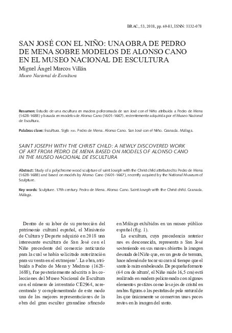Pdf San José Con El Niño Una Obra De Pedro De Mena Sobre Modelos De Alonso Cano En El Museo