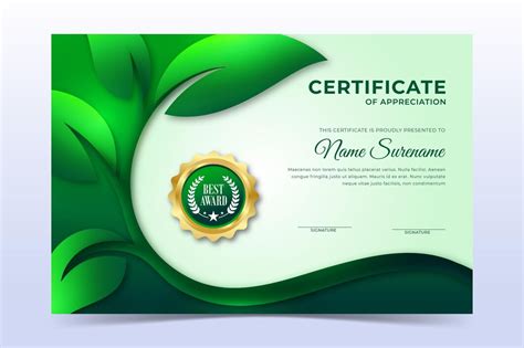 Fresh Green Leaves Ecological Certificate Template Premium Vector