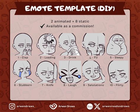 Emotes Templates Diy Set Ych Set For Twitchdiscord Etsy