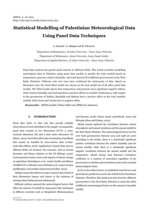 Pdf Statistical Modelling Of Palestinian Meteorological Data Using