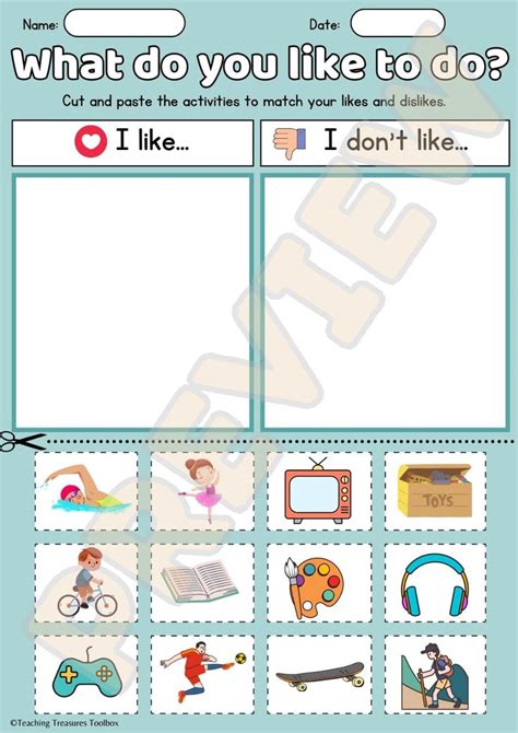 Free Likes And Dislikes Sorting Activity Hobbies Free Time