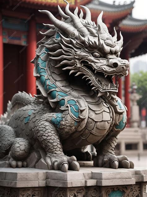 Premium Ai Image Chinese Dragon Stone Statue