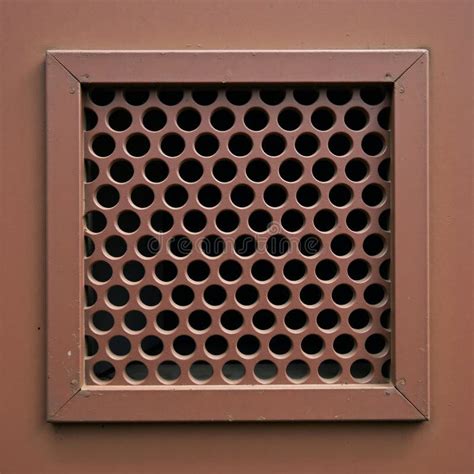 Rusty Metal Panel With Rectangular Vent Circular Hole Pattern Stock