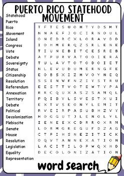 Puerto Rico Statehood Movement Word Search Puzzle Activities Tpt