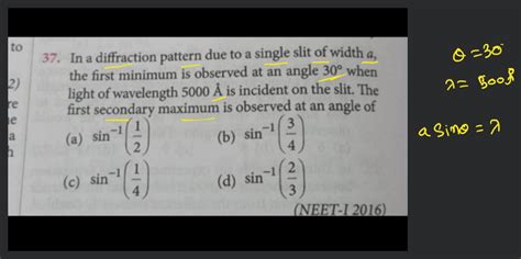 In A Diffraction Pattern Due To A Single Slit Of Width A The First Minim