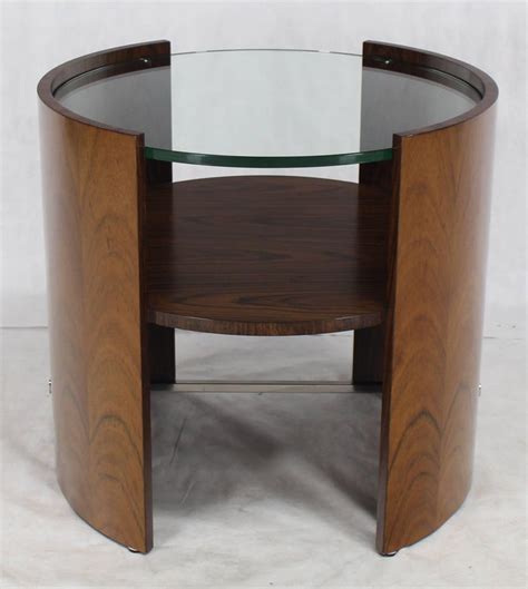 Walnut Round Glass Top Barrel Shape Side Occasional Table At 1stdibs