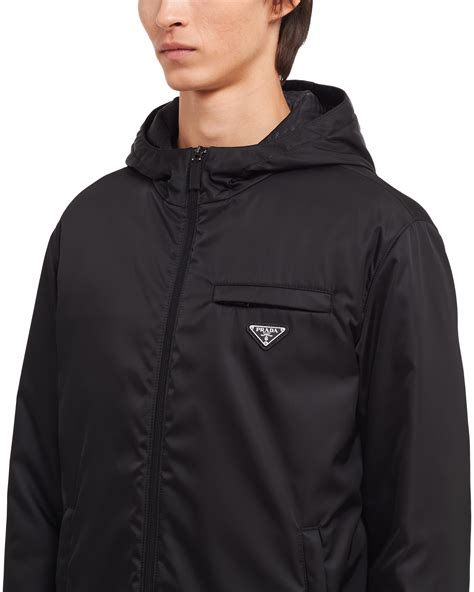 Black Re Nylon Gabardine Puffer Coat Prada