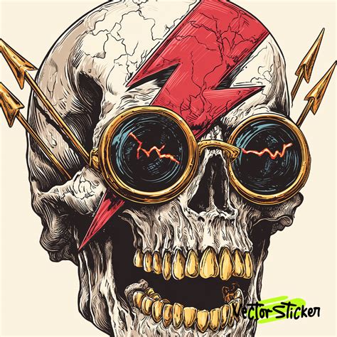 Vector Sticker — Artistic Watercolor Skull Sticker Glasses Arrows And Thunder