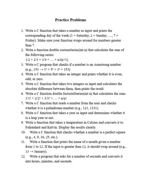 C Programming Practice Problems Pdf