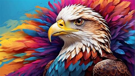 Premium Photo A Bald Eagle Is In Front Of A Rainbow Of Colors