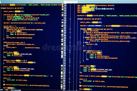 Lines Of Orange Php Code On Blue Background Front View Stock Photo Image Of Line Html