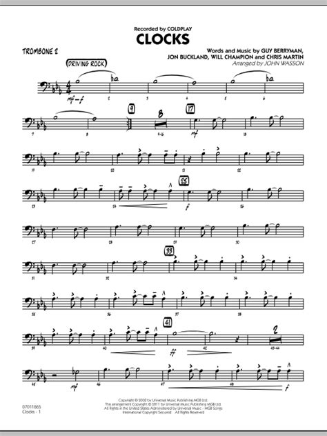 Clocks Trombone 2 Sheet Music John Wasson Jazz Ensemble