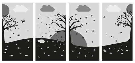 Black And White Set Of Pictures Of The Four Seasons Of The Year Tree