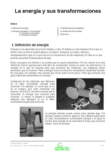Transformacion De La Energia La Energía Y Sus Transformaciones Índice