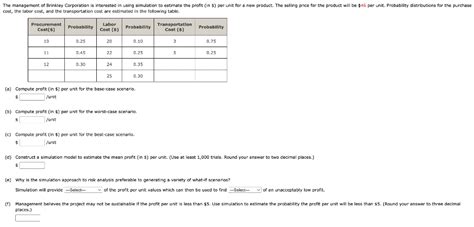Solved A Compute Profit In Per Unit For The Base Case