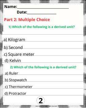 Test Questions Wite Their Answers Measurement Worksheet Science Measurement