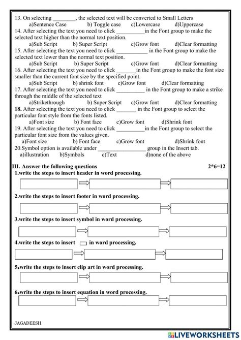 Word Processing Free Interactive Worksheets 1283110