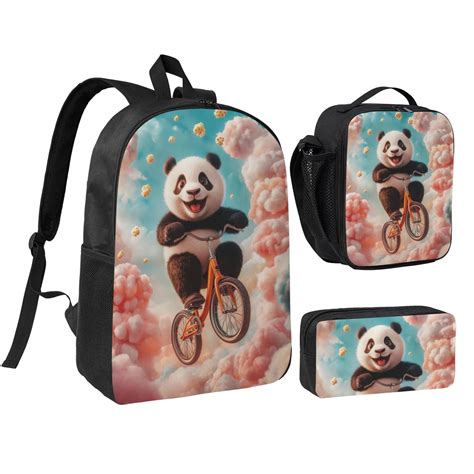 Cute Panda Backpack 17 Inch Set With Lunch Bag And Casedurabletravel Bag Combo For Work