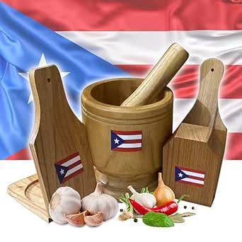 Puerto Rico Kitchen Set 3 Piece Wooden Pilon Mortar And Pestle Tostonera