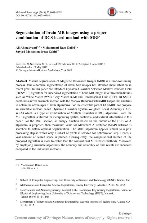 Segmentation Of Brain Mr Images Using A Proper Combination Of Dcs Based