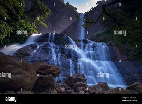 A Scenic View Of Waterfalls Of Ciletuh Geopark In Sukabumi West Java