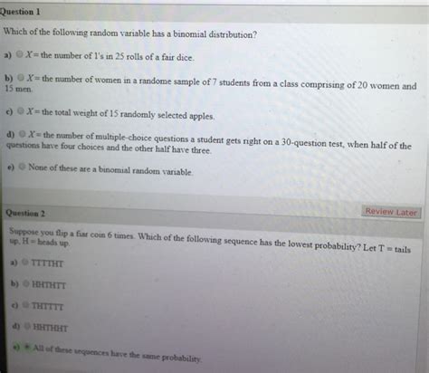 Solved Question 1 Which Of The Following Random Variable Has