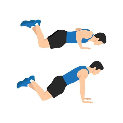 Man Doing Modified Knee Push Ups Exercise Flat Vector Illustration
