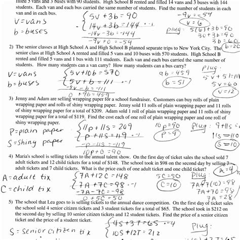 Solving Systems Of Equations Word Problems Worksheet Key — Db