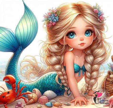 Mermaid Princess With Seashells And Pearls Watercolor Clipart Png On
