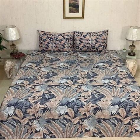 Multi Leaf Printed Bed Sheet With 2 Pillow Covers 3 Pcs With 2 Pillow