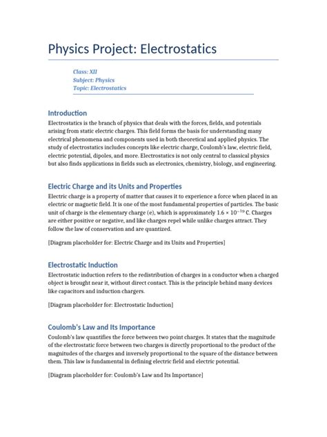 Class 12 Physics Project Electrostatics Detailed Pdf Electric Field