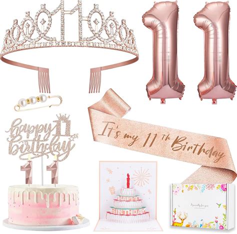 8pcs 11th Birthday Decorations For Girls Including 11th Birthday Cake