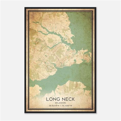 Vintage Long Neck Delaware Map Poster Long Neck De City Road Wall Art