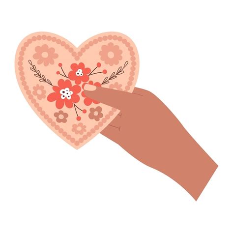 Menschliche Hand Streckt Eine Valentinskarte In Form Eines Herzens Mit