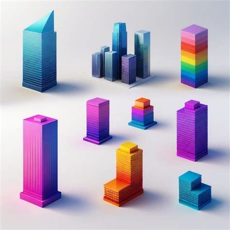 Uma Série Colorida De Edifícios Com Cores Diferentes Vetor Premium