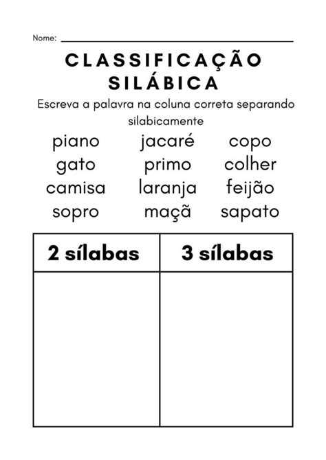 Atividades De Separação De Sílabas 2º 3º E 4º Ano P Imprimir