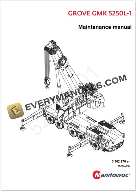 Grove Gmk5250l 1 Crane Operators Parts Manual And Schematics 23 09 2019