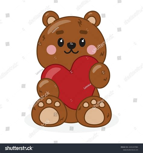 Cute Cartoon Teddy Bear Heart His Stock Vector Royalty Free