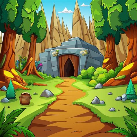 Una Ilustración De Dibujos Animados De Una Cueva Con Un Camino Que