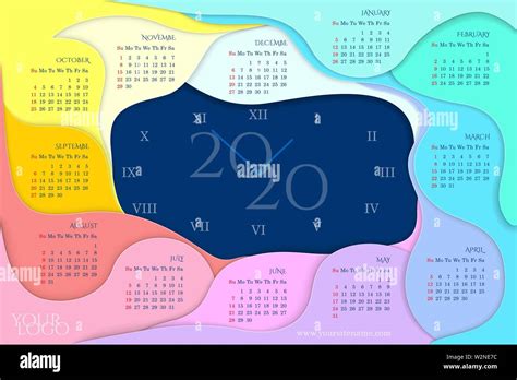 Calendar 2020 With Rainbow Months Paper Cut Style Flexible Time
