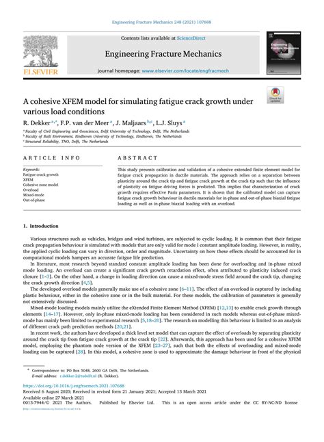 Pdf A Cohesive Xfem Model For Simulating Fatigue Crack Growth Under Various Load Conditions