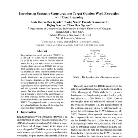 Introducing Syntactic Structures Into Target Opinion Word Extraction With Deep Learning Acl