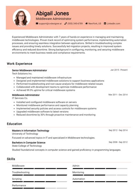 Middleware Administrator Resume Example For 2024 Resume Guide Cvdesigner Ai