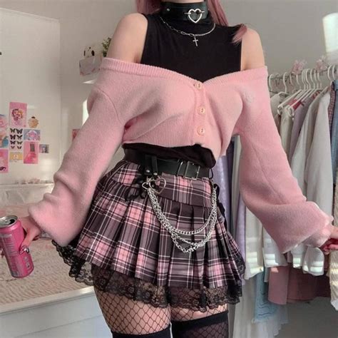 Pastel Goth Pleated Mini Skirt Pink M Pink Goth Outfits Aesthetic