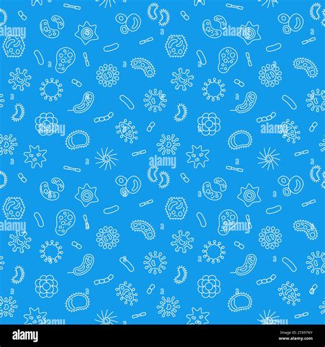 Blue Microbiology Vector Seamless Pattern Or Background In Thin Line Style Stock Vector Image