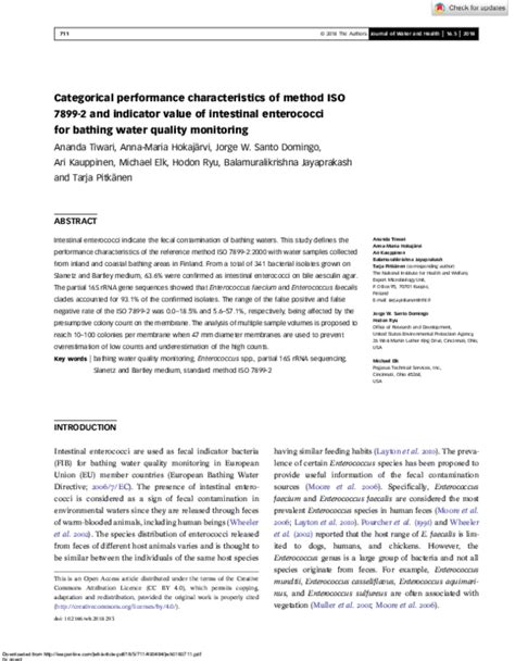 Pdf Categorical Performance Characteristics Of Method Iso 7899 2 And